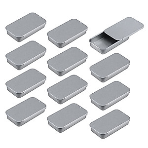 Antrader Metal Slide Top Tin Containers for Crafts & Candies & Jewelry & Pills Survival Kit,2.36"x 1.34"x 0.43",Pack of 12,Silver