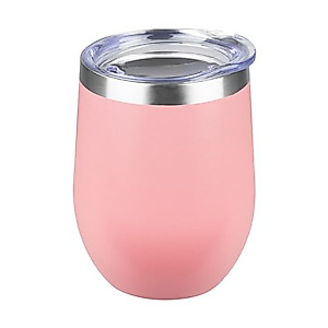 StarSpeed 12oz Wine Tumbler with lid, Stainless Steel Travel Mugs Stemless Double Wall Insulated Coffee Cup, Insulated Wine Glasses Travel Tumbler for Cold & Hot Drinks(Light Pink, 1)