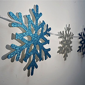 SaktopDeco Blue Silver Glitter Snowflake Banner Winter Snowflake Garland Hanging Christmas Party Decorations Pack of 2