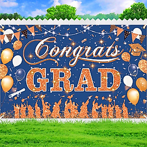 Blue Orange Graduation Decoration Banner, Blue Orange Congrats Grad Banner 2024 Blue Orange Graduation Party Banner for Class of 2024 High School College Graduation Party 70.8x43.3 inch