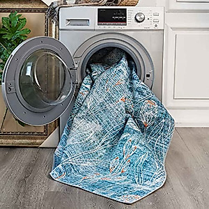 Fashriend Phyllis Door Mat Rug-2'×3' Modern Machine Washable Floral Rug Boho Non Slip Small Area Rug Pad Floor Carpet for Living Room Dining Laundry Bedroom Bathroom Kitchen Classroom Office-Blue