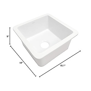 Sinkology P800-B36 Eden Undermount 18 in. Single Bowl Bar/Prep Strainer Drain Fireclay Kitchen Sink Kit, Crisp White