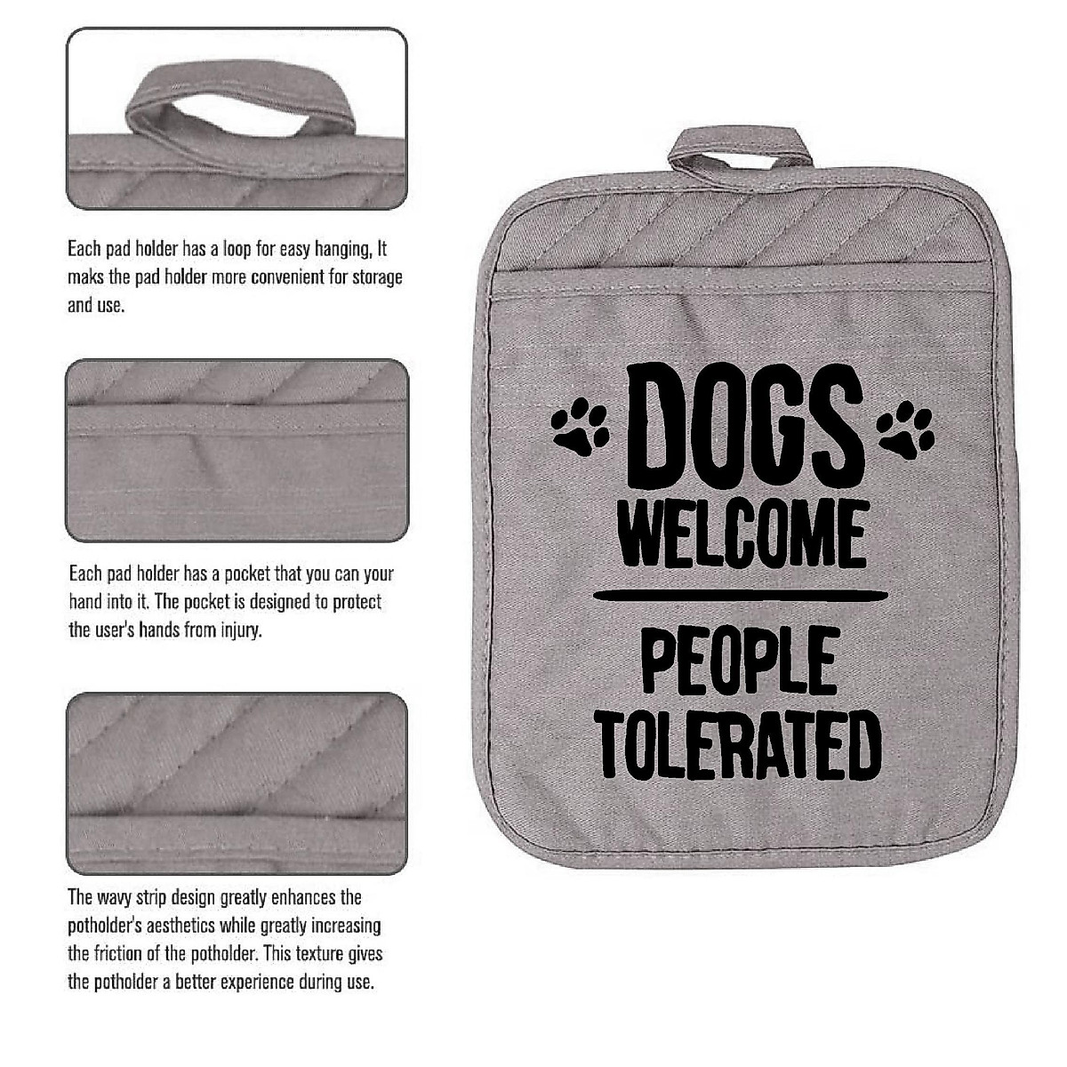 Funny Baking Pot Holder Dogs welcome people tolerated Heat Resistant Oven Mitts with Sayings Kitchen Hot Pads Housewarming Gifts Baking Lover SET of 2