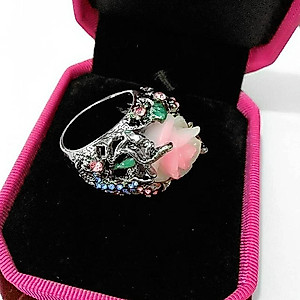 ABJFJE Retro Crystal Resin Rose Flower Cocktail Statement Ring Uniquely Stylish Stacking Wedding Band Rings Fashion Jewelry Accessories for Women Gift (8)