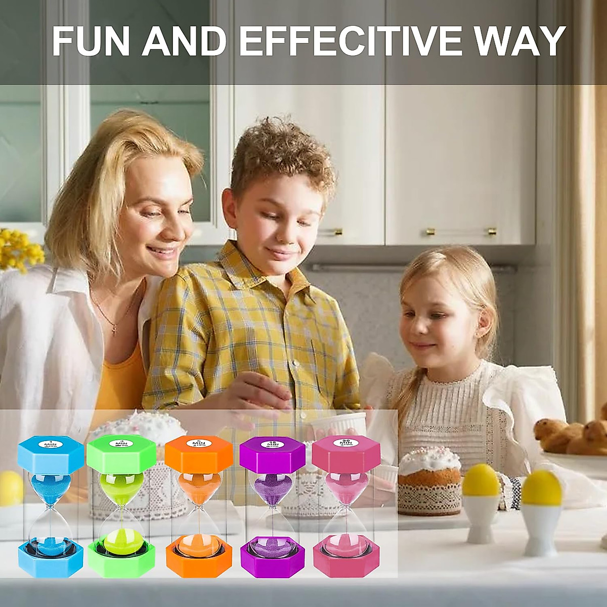 SuLiao Hourglass Sand Timers for Kids, 1/3/5/10/30 Minutes Acrylic Sand Clock, Colorful Plastic Sand Watch Hour Glass Sandglass for Classroom, Games, Kitchen (Pack of 5)