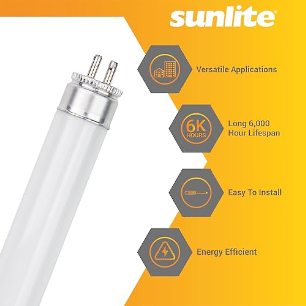 Sunlite 05040 F4T5/CW T5 Linear Fluorescent Lamp, 4 Watts, 135 Lumens, 4100K Cool White, Miniature G5 Bi-Pin Base, ROHS Compliant, High Performance Straight Tube, 10 Pack