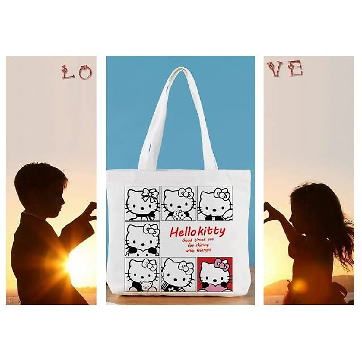 Reusable Kitty's Tote Canvas Bag For Women Cute Aesthetic Shopping Bag/Gym Bag/ Lunch Bag | Book Lovers Gifts, Medium