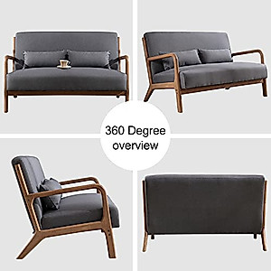 EBELLO Loveseat Sofa for Living Room, Upholstered 2 Seater Couch with Lumbar Pillows, Mid Century Modern Love Seat Furniture for Small Space, Bedroom, Apartment, Gray
