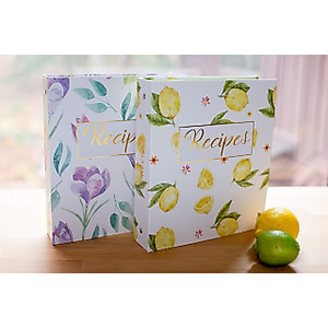 Heart & Berry Recipe Binder for Recipe Cards - Lemon 8.5" x 9.5" Recipe Book Binder With Cards, Dividers and Plastic Page Protectors