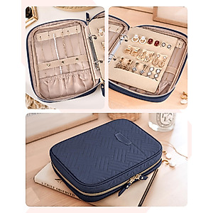 BAGSMART Jewelry Travel Organizer Case Transparent Jewelry Storage Book Ring Binder Jewelry Bags Clear Booklet Zipper Pouch Bag for Necklaces, Earrings, Rings, Bracelets, Dark Blue