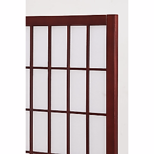 Roundhill Furniture Oriental Shoji 4 Panel Screen Room Divider, Cherry