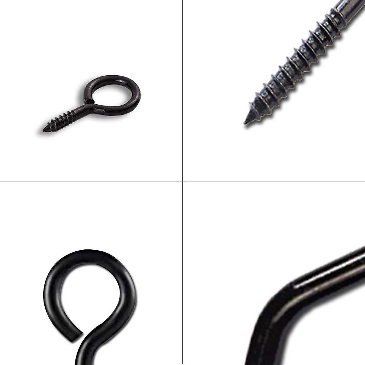 ECKJ 191pcs Screw Eyes Zinc Plated Metal Eye Hook Screw Self Tapping Screws Includes 9 Sizes Color Black