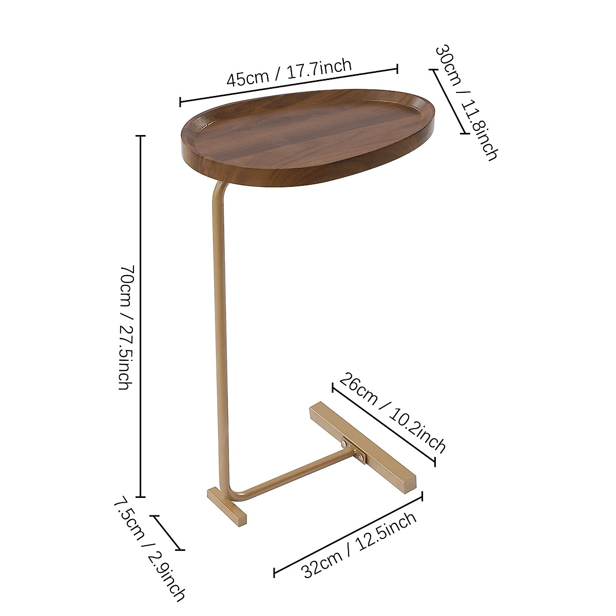 Small Side Table, C Shaped End Table, Wooden Coffee Table, Eating Couch Tables, Modern C Shaped Side End Table for for Living Room, Bedroom, Small Space