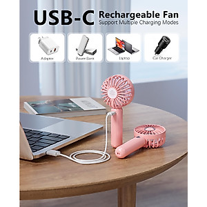 RNKRUN Portable Mini Fan, HandHeld Small Personal Battery Operated Fan Quiet usb Rechargeable 3 Speed makeup Lash Fan for Outside Travel Patios Indoor Shop Women Men Kids Girl Eyelash, pink