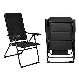 DORTALA 2-Piece Foldable Patio Chairs, Folding Chairs w/Adjustable Backrest, Outdoor Sling Chairs for Deck, Backyard, Bistro, 300 lbs Capacity, Set of 2, Black