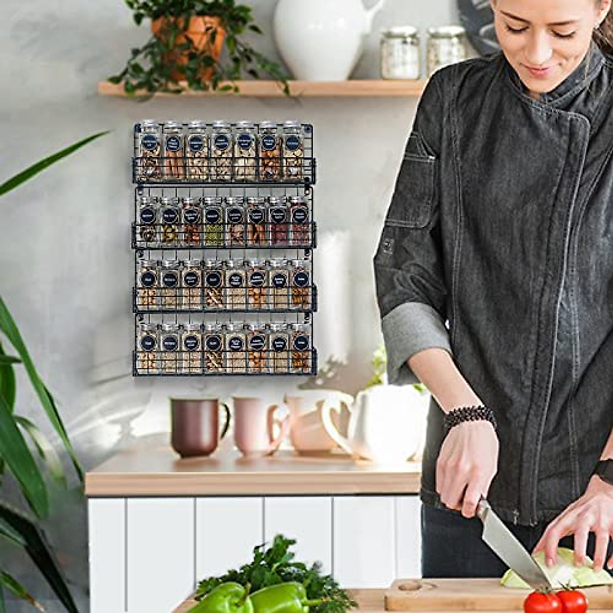 Spice Rack Organizer Wall Mounted 4-Tier Stackable Hanging Spice Jars Storage Racks,Great for Kitchen and Pantry,Up to Storage 36 Jars(Patent No.:US D909,138 S)