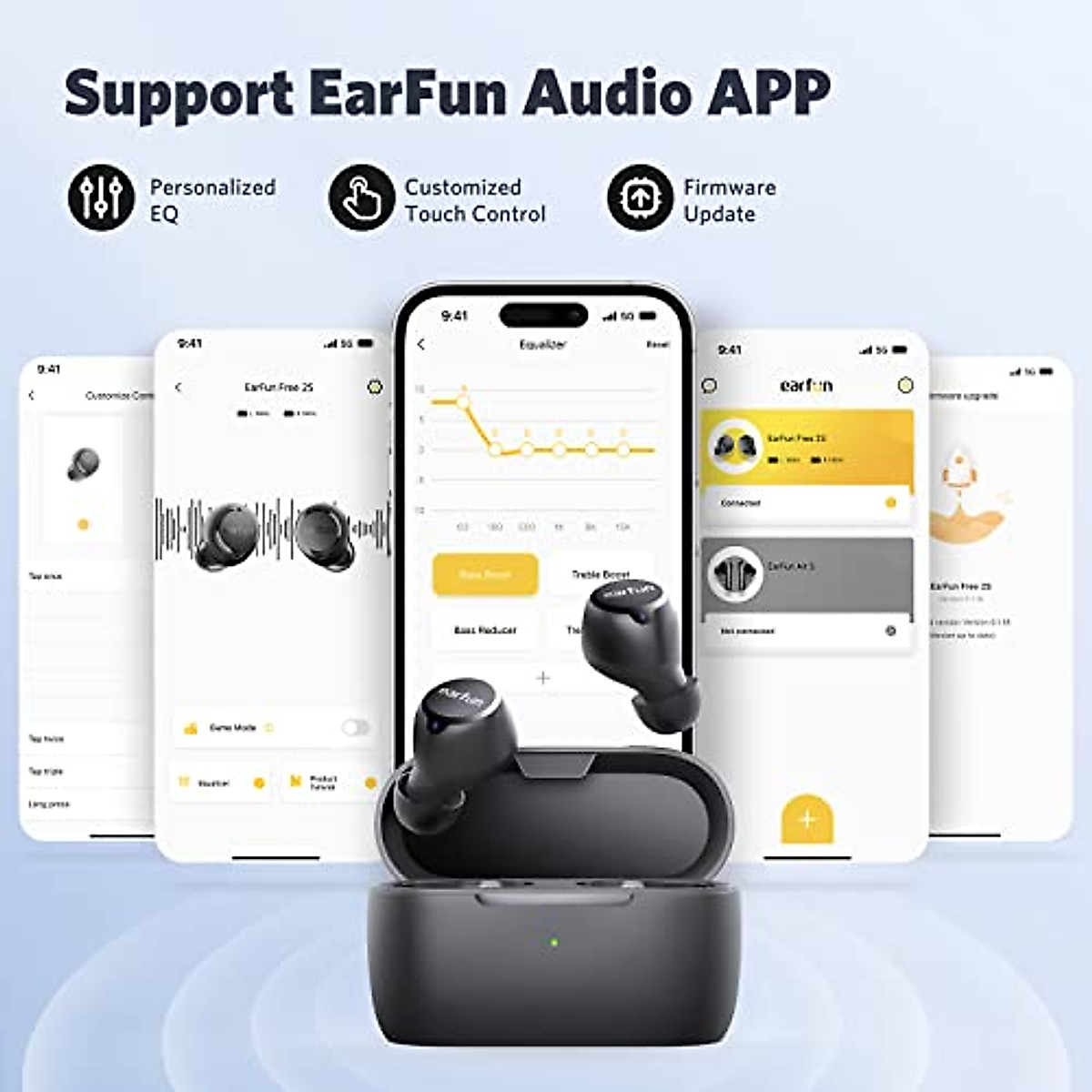 EarFun Free 2S Wireless Earbuds, [Upgraded Version] Qualcomm® CVC™ 8.0 ENC, Bluetooth 5.2 Wireless Earbuds, Sweatshield™ IPX7 Waterproof Bluetooth Headphone, aptX™ Deep Bass, APP, Game Mode