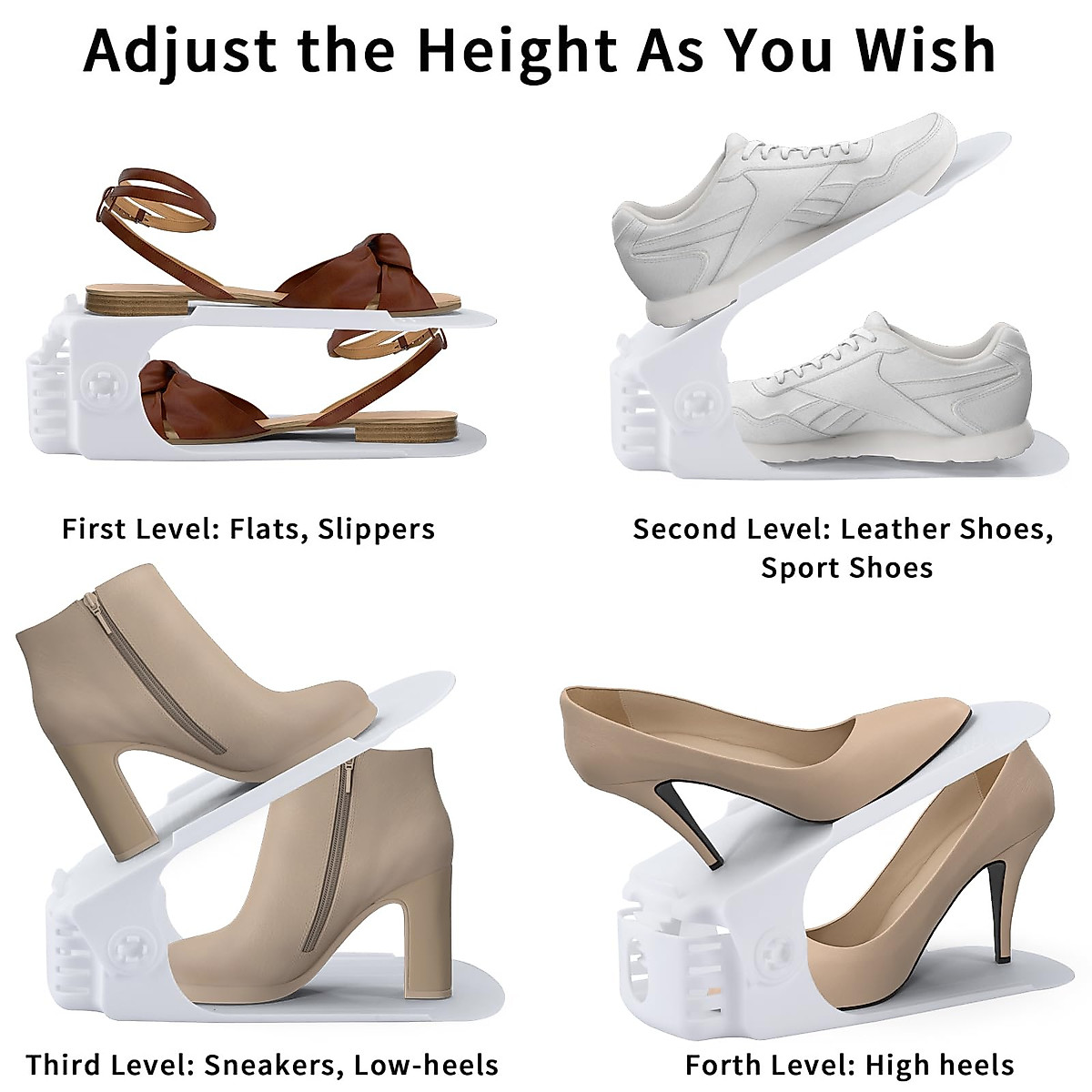 HOMOKUS Shoe Slots Organizer for Closet Organization, 20 Pack Adjustable Shoe Stacker Space Saver,Double Layer Shoe Rack Organizer Holder with 4 Different Height (White)