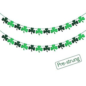 St Patricks Day Decorations, St. Patricks Day Banner Decor - NO DIY - Felt Shamrock Garland for Irish Party Supplies (12 Dark Green & 12 Light Green Shamrocks)