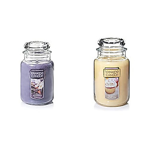 Yankee Candle Lavender Vanilla Scented, Classic 22oz Large Jar Single Wick Candle & Vanilla Cupcake Scented, Classic 22oz Large Jar Single Wick Candle