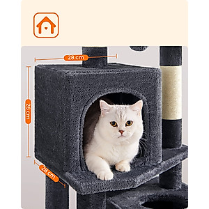 Feandrea Cat Tree, 61-Inch Cat Tower for Indoor Cats, Plush Multi-Level Cat Condo with 5 Scratching Posts, 2 Perches, 2 Caves, Hammock, 2 Pompoms, Smoky Gray UPCT192G01