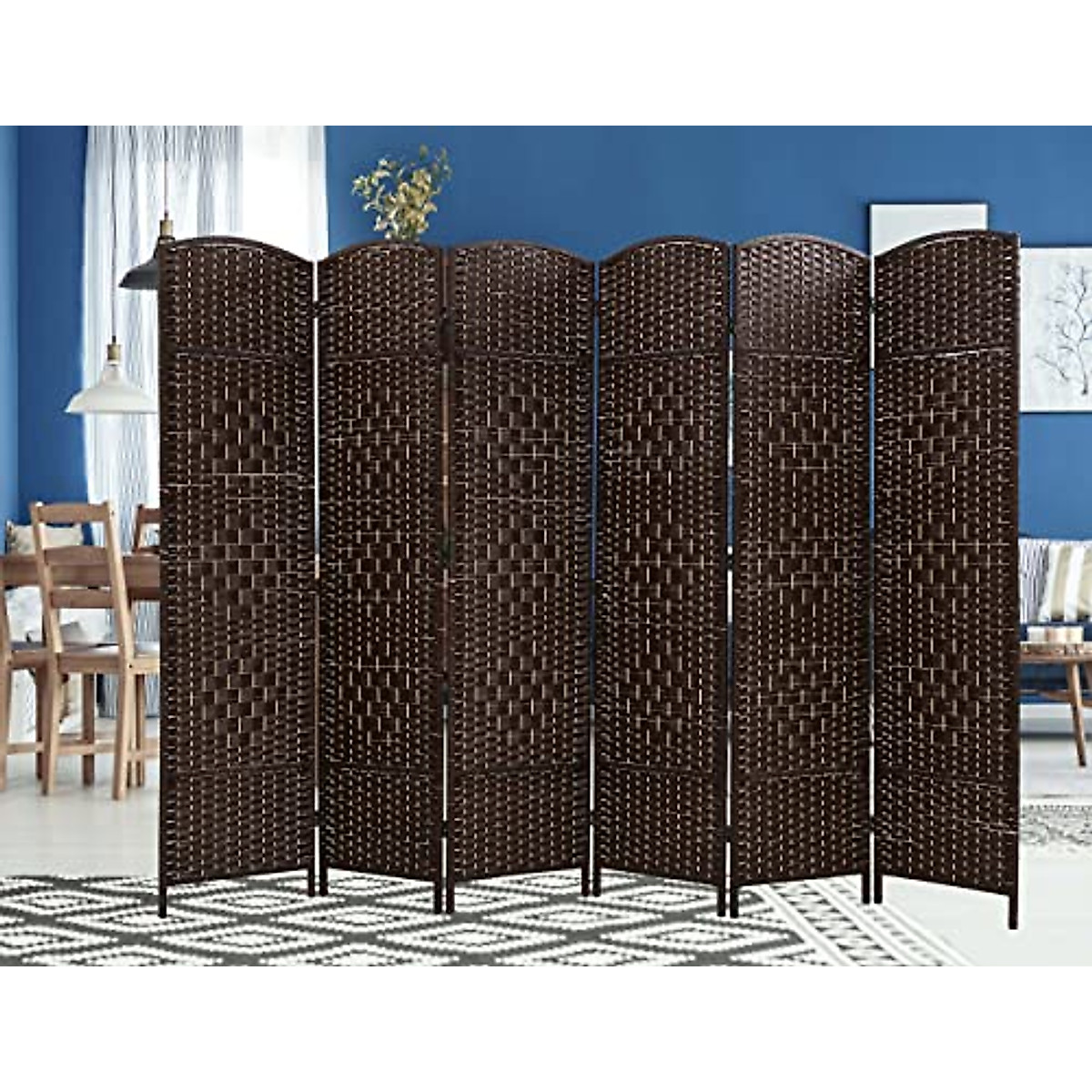 Room Divider 6 Ft Folding Wall Divider with Diamond Woven Fiber, Indoor Portable Room Partitions and Dividers for Room Separation,Rattan Room Dividers and Folding Privacy Screens,Brown(6 Panel)