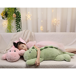 XMV 31 inch 5 lbs Dinosaur Weighted Stuffed Animals, Large Weighted Plush Animal, Cute Plush Toy Pillow, Soft Dino Plushie Gifts for Adults, Kids, Boys and Girls (Green)