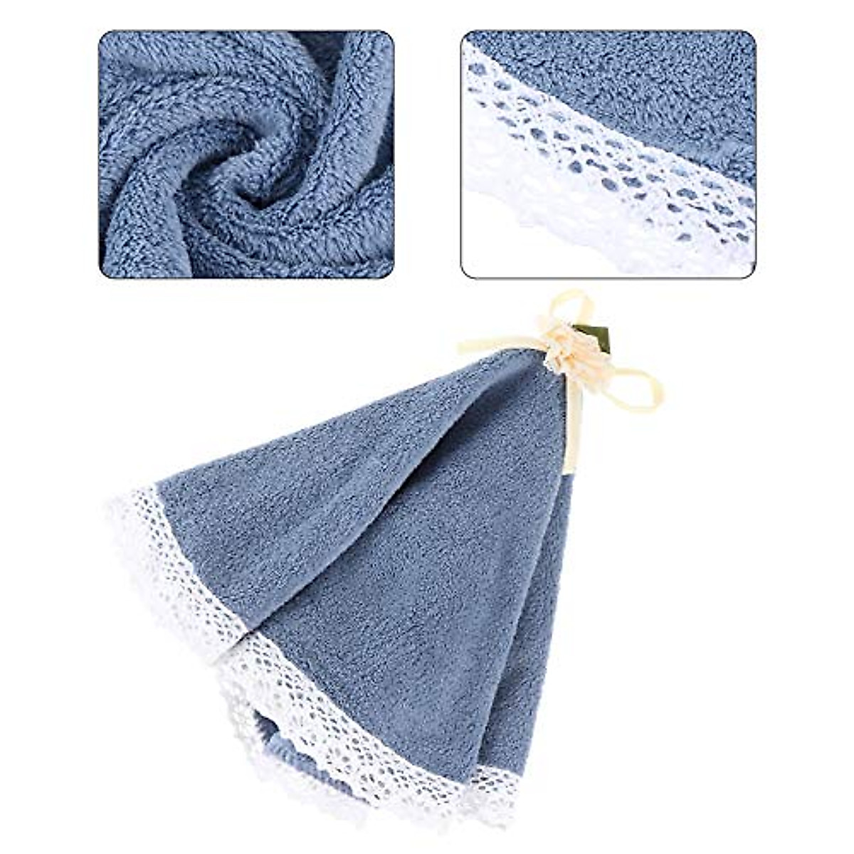 Hemoton Soft Hanging Hand Towel Bathroom Hand Towels with Hanging Loops Microfiber Lace Hand Towels Soft Absorbent Kitchen Hand Towels Hanging Blue