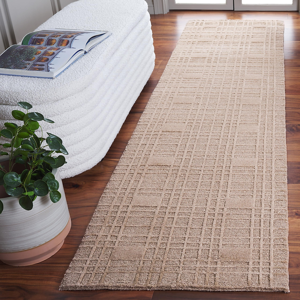 SAFAVIEH Tibetan Collection 2'6" x 12' Sand TB120A Hand-Knotted Modern Premium Wool Runner Rug