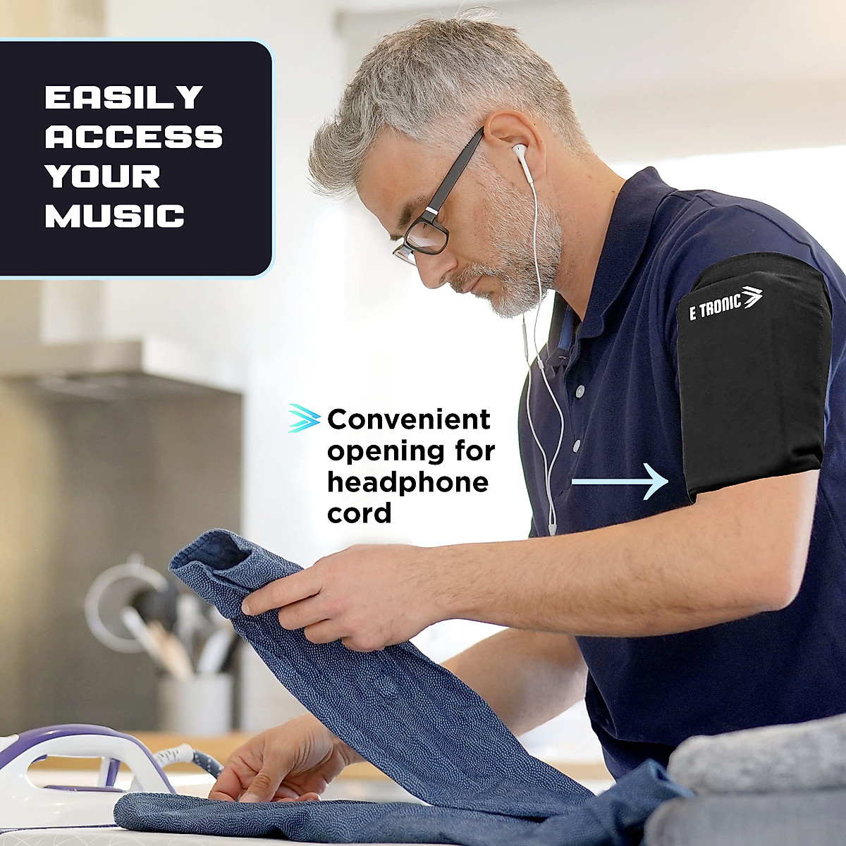 E Tronic Edge Phone Holder for Running, Cell Phone Arm Bands with Reflective Logo, Phone Strap Armband Fits iPhone and Android, Use for Running, Walking, Hiking and Biking, Black, XL