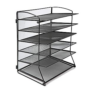 CLATINA 6-Tier Metal Mesh Desk File Organizer Desktop Letter Tray Paper Document Holder for Office Home School Black