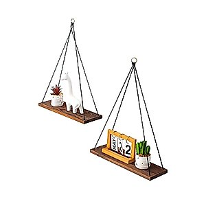 Coral Flower Floating Shelves Rustic Wood Wall Shelf Handmade, for Bedroom Living Room Bathroom Kitchen Office and More, Set of 2