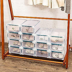 Senhill 12 Pack Shoe Storage Stackable Shoe Box Foldable Clear Plastic Shoes Holder Cabinet Transparent DIY Shoes Organizer Drawer Type Shoe Case Container
