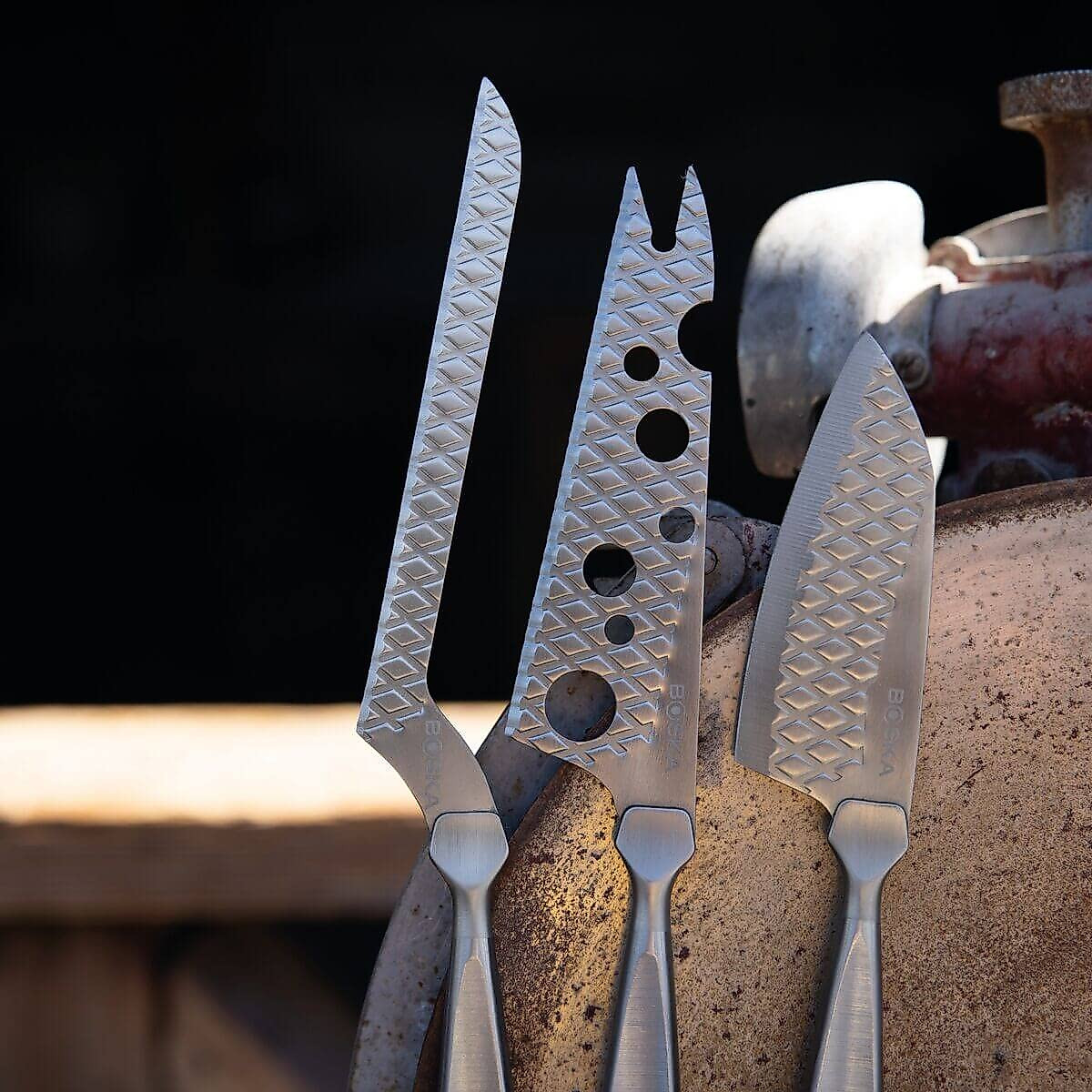 BOSKA Stainless Steel Cheese 3 Knife Set - Great for Cheese - Multi-Purpose Cheese Slicer - Handheld Slicer - Silver Non-Stick - Dishwasher Safe - For Kitchen Cooking