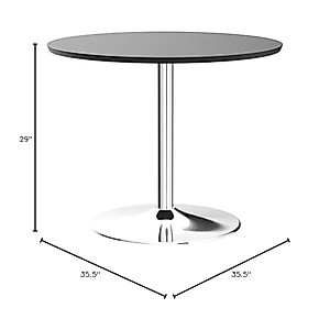Target Marketing Systems Pisa Round Dining Table with Chrome Plated Pedestal Base, Modern Retro Kitchen Furniture for Small Spaces, Seats 2-4 People, 35", Black