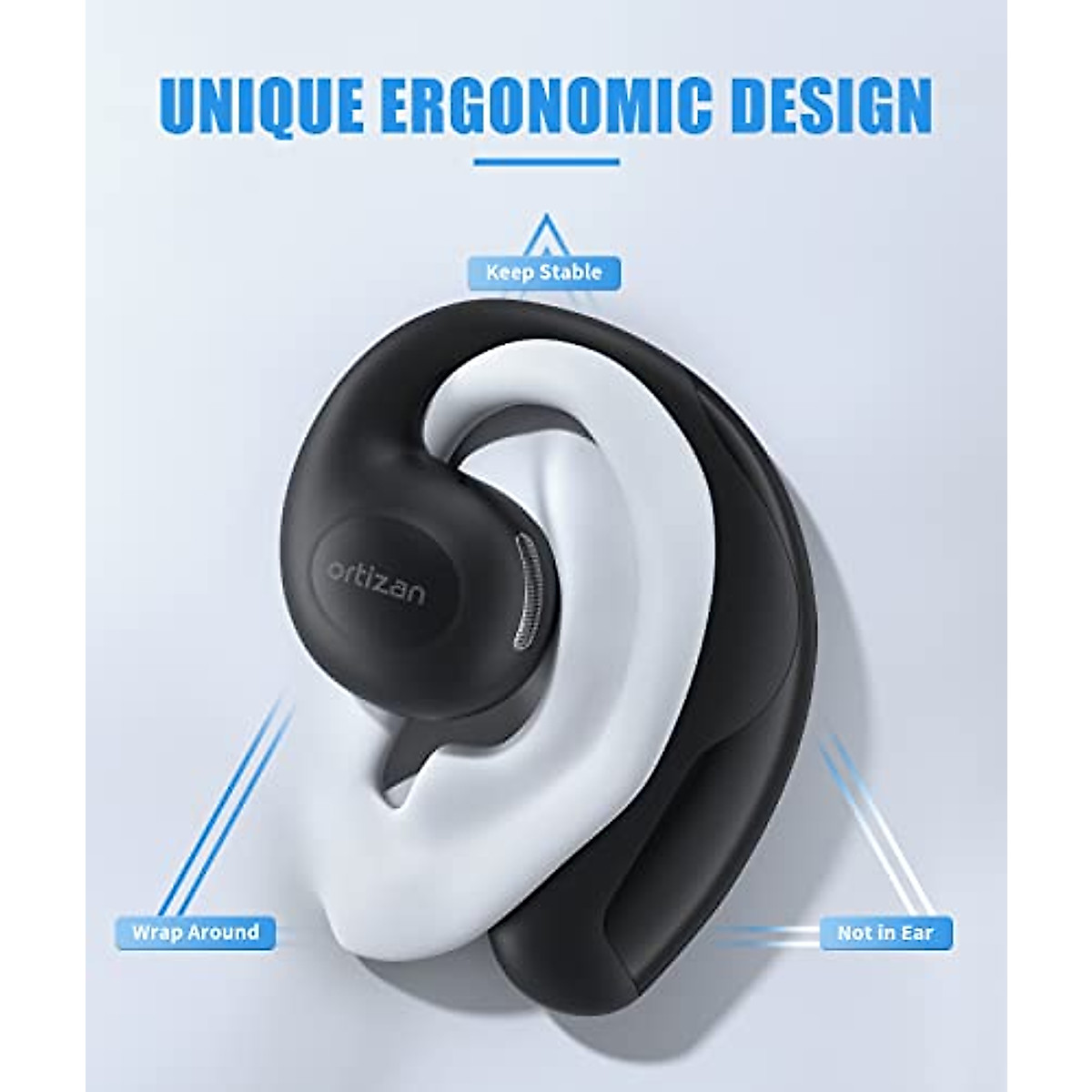 Ortizan Open Ear Headphones-Wireless Earbuds with Earhooks Bluetooth 5.3 and IP67 Sweatproof- Air Conduction Headphones with Dual 16mm Dynamic Drivers HiFi Stereo Sound for Sports(I9,Black)