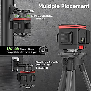 seesii 12 lines Laser Level Self Leveling 3x360° 3D 150FT Green Cross Line Laser Level with pulse mode for Construction/DIY Picture Hanging Remote Controller Rechargeable battery Magnetic Stand