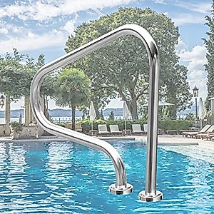 Antourlamm 1PCS Swimming Pool Handrail, Easy-to-Install Handrails, 304 Stainless Steel Hand Grab Rail, for Garden Backyard Pools, with Complete Mounting Accessories