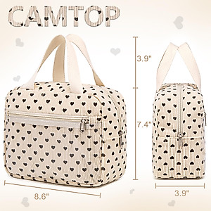 CAMTOP Makeup Bag Women Girls Corduroy Cosmetic Bags Travel Toiletry Purse Zipper Pouch (Black Heart)