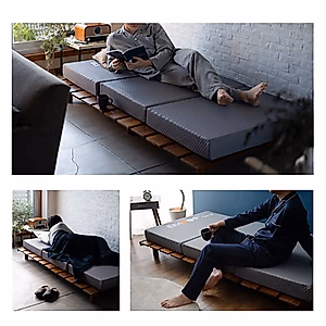 EMOOR 5-in Tri-Fold Mattress Grand High Resilience (220/180N) Urethane Foam, Japanese Twin Size (39 x 76.7in), Removable Cover Floor Sleeping Futon Bed Tatami Portable, Gray