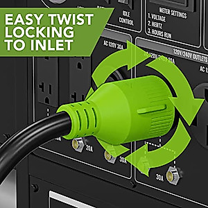 Gen RV 12" 30Amp Locking 4-Prong Male / 30Amp Standard Female Generator Adapter With Grip (4-Prong)