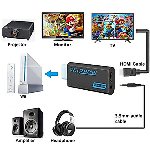 sartyee Wii Hdmi Converter Adapter, Wii 2 to Hdmi 1080P Connector Output Video 3.5mm Audio - Supports All Wii Display Modes, Black