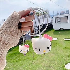 3D Cute Cartoon Designs Protective Case,Cute Cartoon Lightning Cable Protector Cover, for iPhone Charger Cute Case Compatible with Apple 20W USB-C Power Adapter Charger Cable (KT cat)