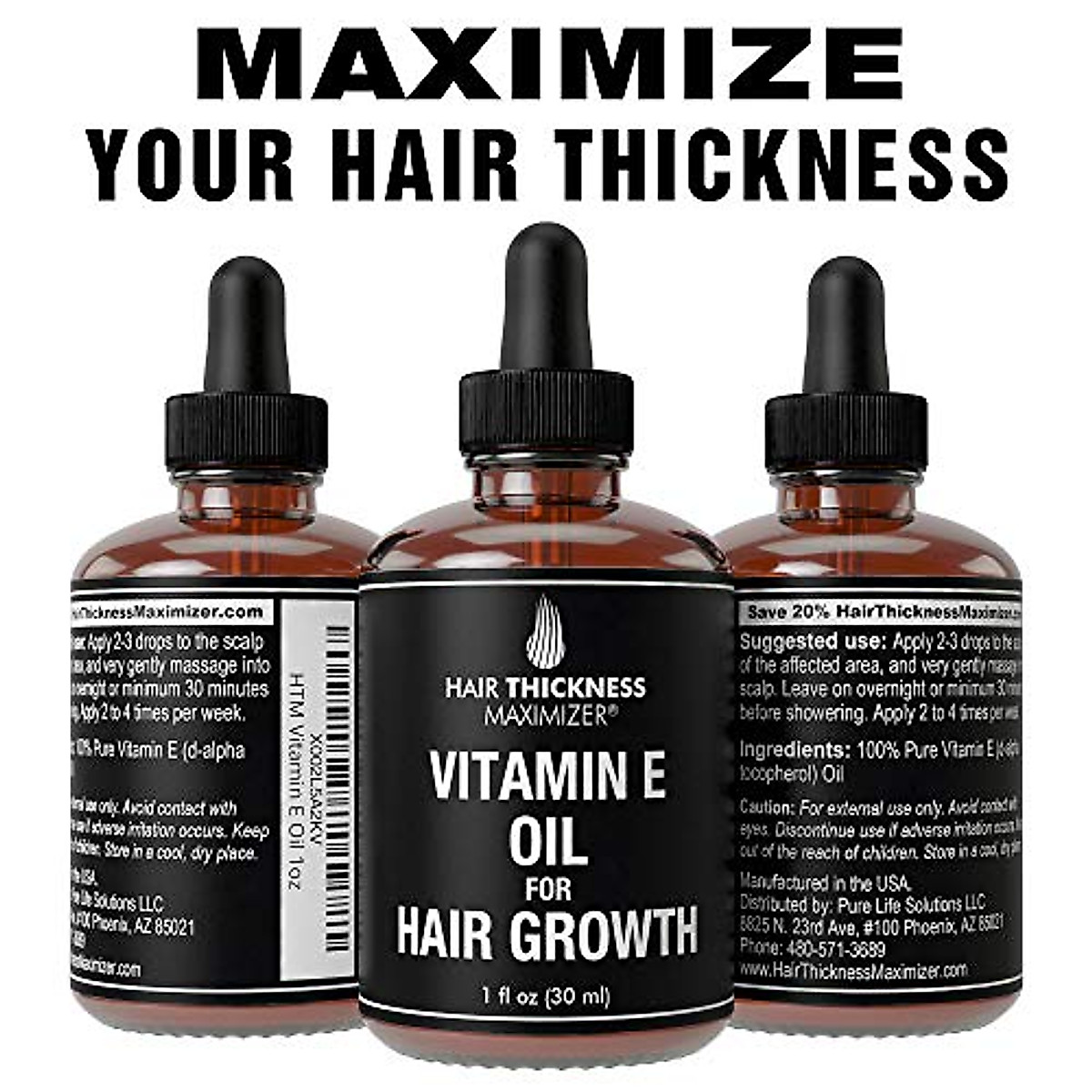 Vitamin E Oil For Hair. Hair Growth Serum For Hair Thickening + Moisturizing. Vegan Hair Growth Oil Scalp Treatment For Women, Men with Dry, Frizzy, Weak Hair and Hair Loss. Unscented Liquid 1oz
