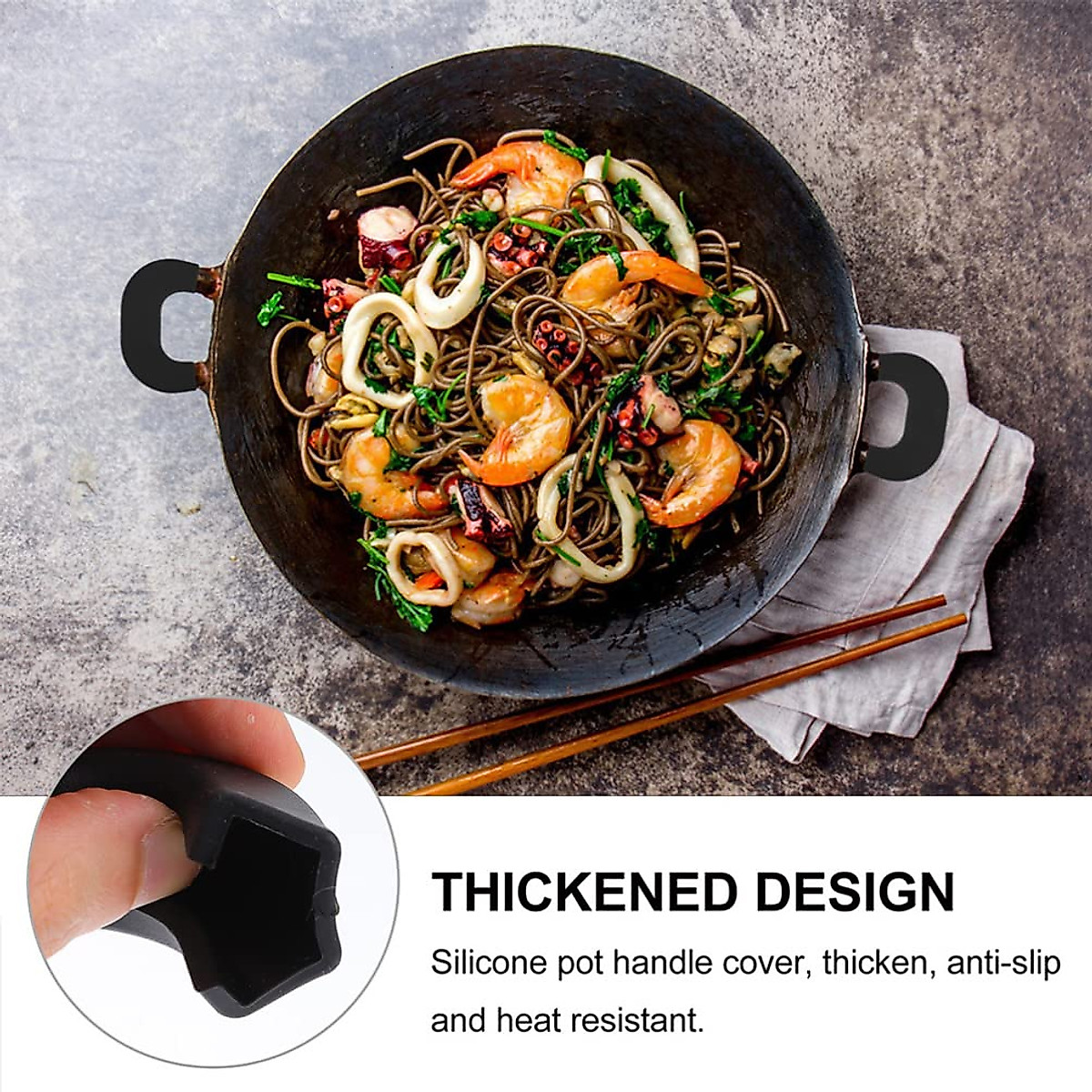 Luxshiny Silicone Assist Handle Covers Holder 6pcs Heat Insulated Hot Pot Grip Handle Cover Sleeve Grip for Pans Griddles Skillets Plates Black