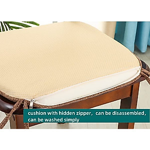 CHIESMA,Chair Cushion with Ties for Dining Room Chairs Pads,Memory Foam Non Slip Kitchen Chair Seat Cover 16.5×17.7inch Brown