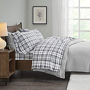 Sleep Philosophy True North Micro Fleece Bed Sheet Set, Warm, Sheets with 14" Deep Pocket, for Cold Season Cozy Sheet-Set, Matching Pillow Case, King, Grey Plaid, 4 Piece
