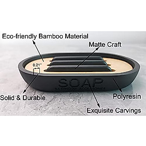 PFLife Black Bamboo Bathroom Accessories Matte Set of 4 Polyresin Lotion Soap Dispenser Toothbrush Holder Tumbler Soap Dish Bathroom Accessory Set