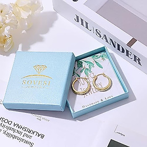 sovesi Chunky Gold Hoop Earrings for Women with 925 Sterling Silver Post, 14K Gold Plated Small Hoop Earrings for Women 18mm