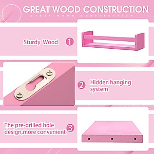 Set of 4 Nursery Book Shelves Floating Bookshelves Nursery Shelves for Wall Book Shelf Organizer Bathroom Storage Rack for Wall Decor(16 in,Gradient Pink)